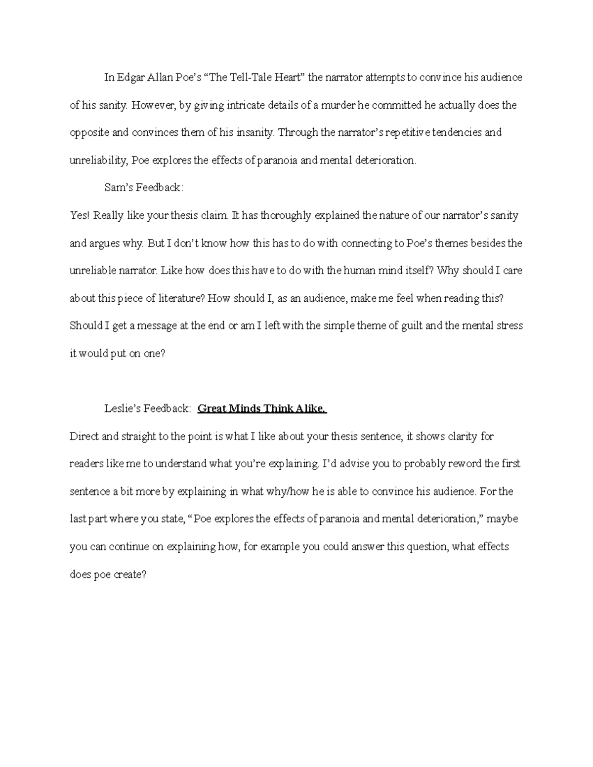 Enl 003: in class assignment #6 - In Edgar Allan Poe’s “The Tell-Tale ...