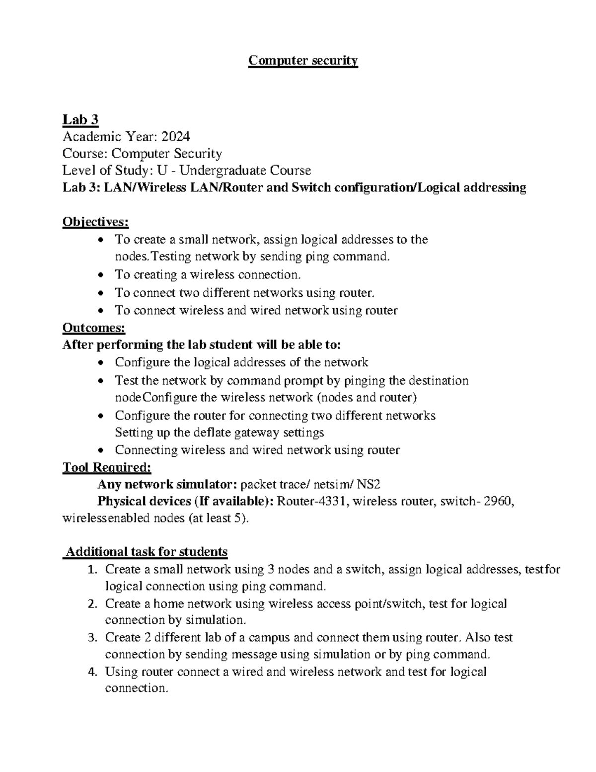 Lab 3 Tutorial Task for Computer Security - Computer security Lab 3 Academic Year: 2024 Course ...