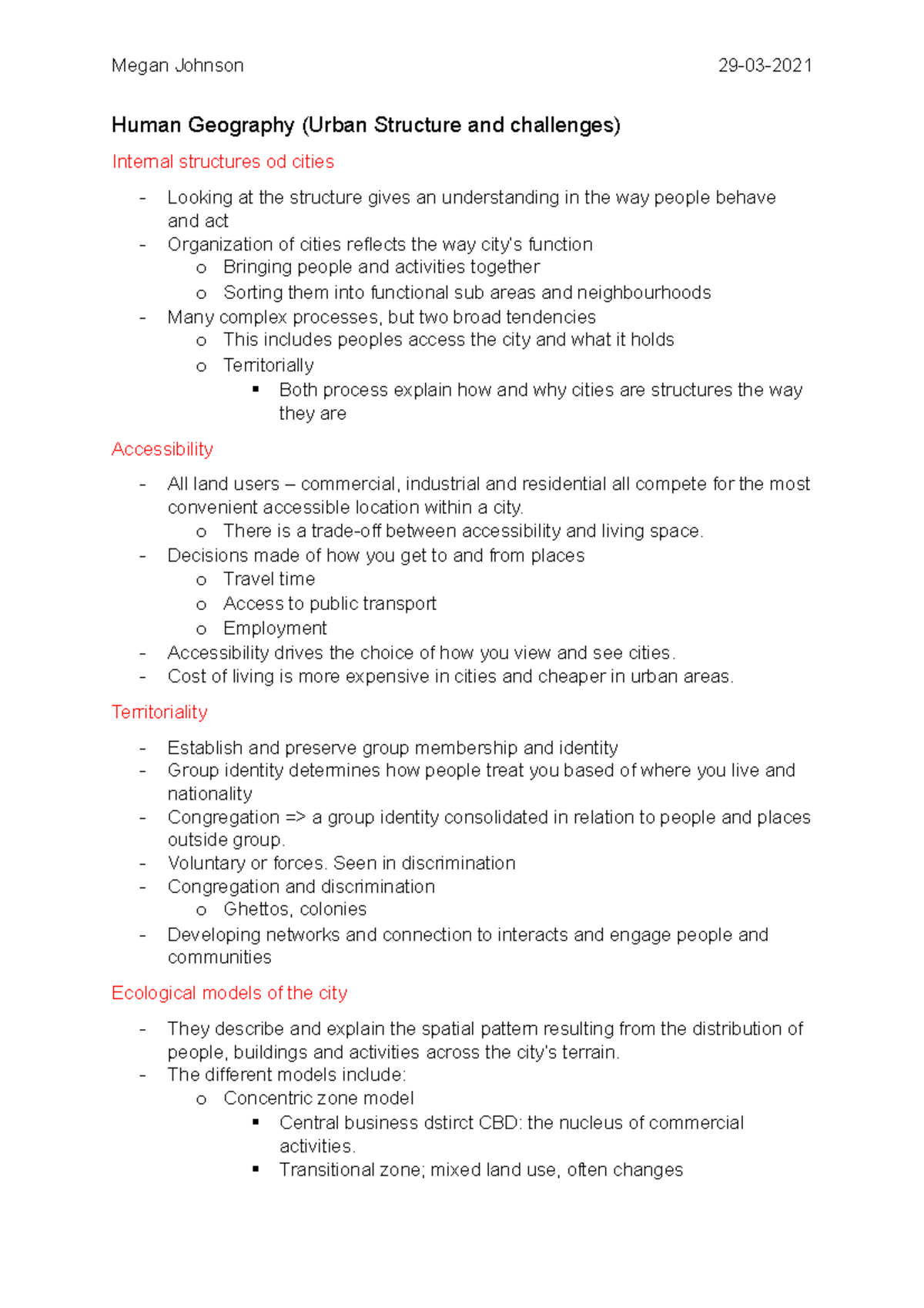 urban structure and challenges - Human Geography (Urban Structure and ...