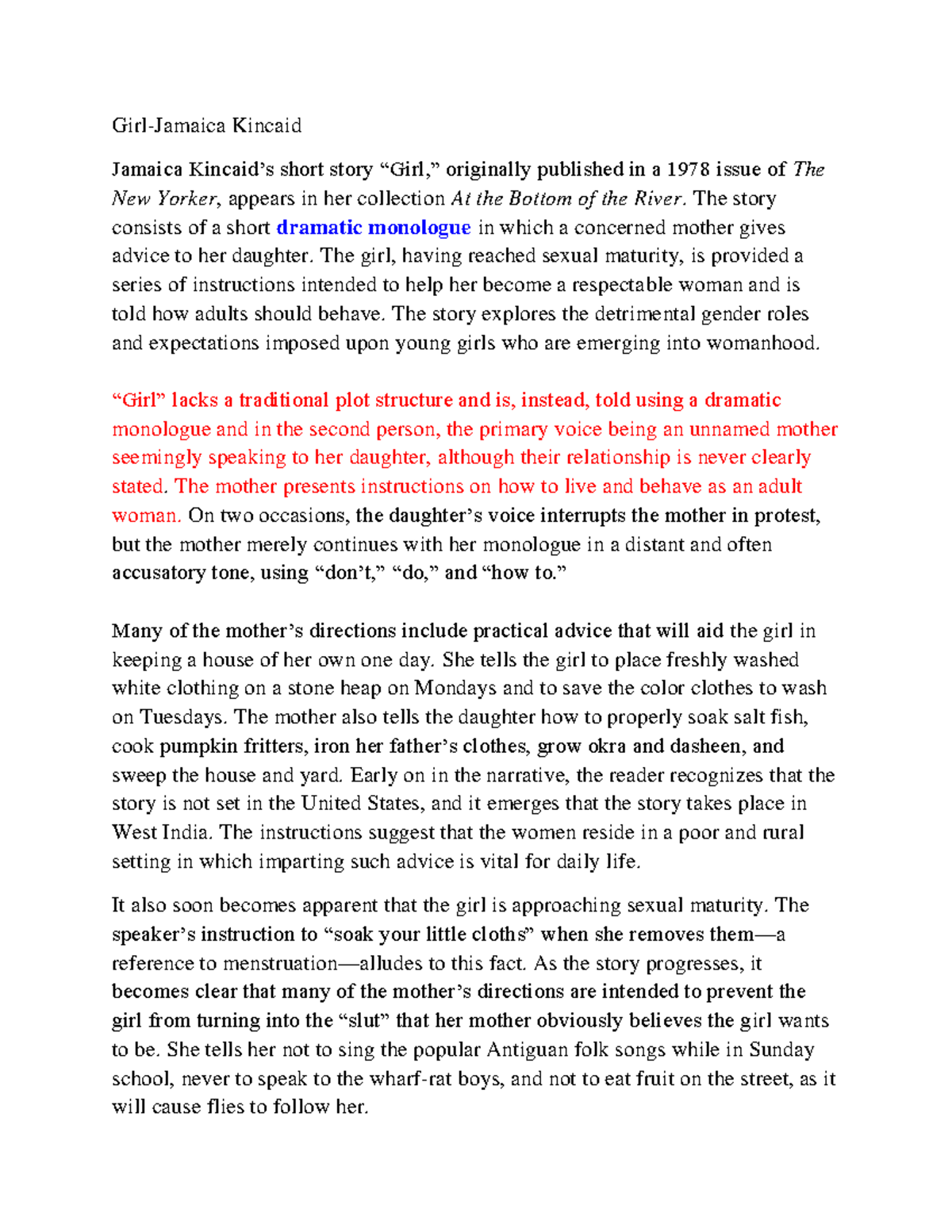 Girl-jamaica-kincaid - Girl-Jamaica Kincaid Jamaica Kincaid’s short story