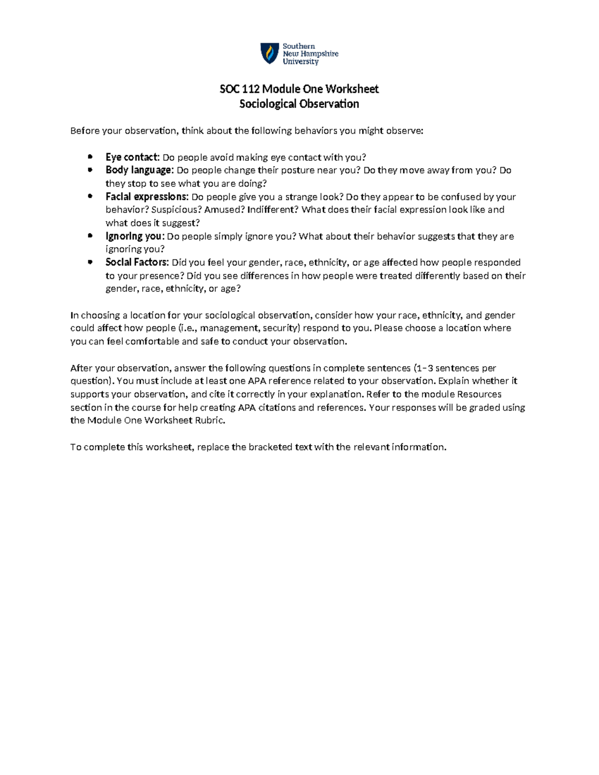SOC 112 Module One Worksheet - SOC 112 Module One Worksheet ...