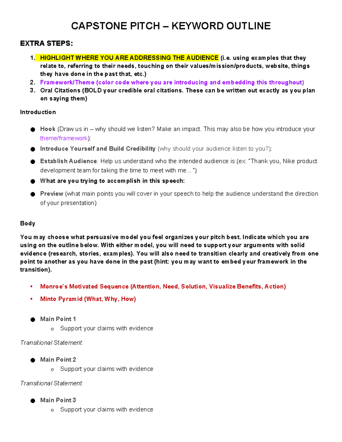 Capstone Pitch Keyword Outline - CAPSTONE PITCH – KEYWORD OUTLINE EXTRA ...