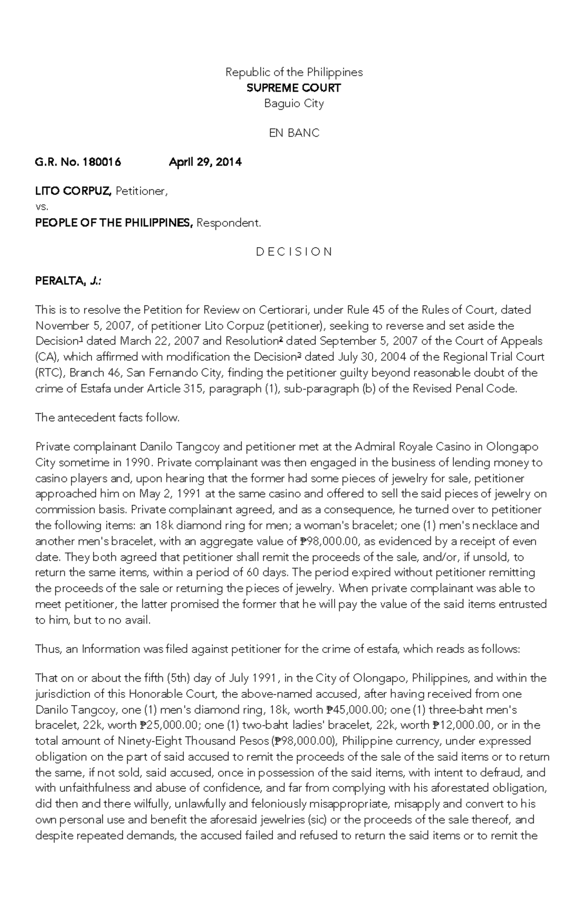 Corpuz vs People - Republic of the Philippines SUPREME COURT Baguio ...