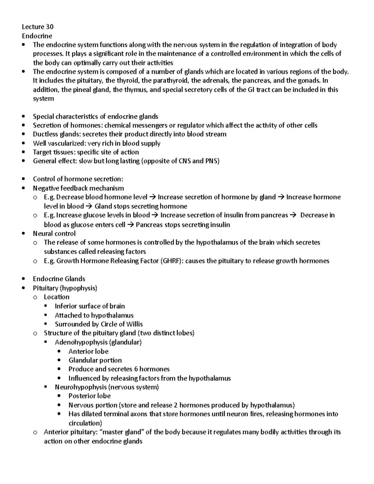 Exam 3 - Exam 3 STUDY GUIDE - Lecture 30 Endocrine The endocrine system ...