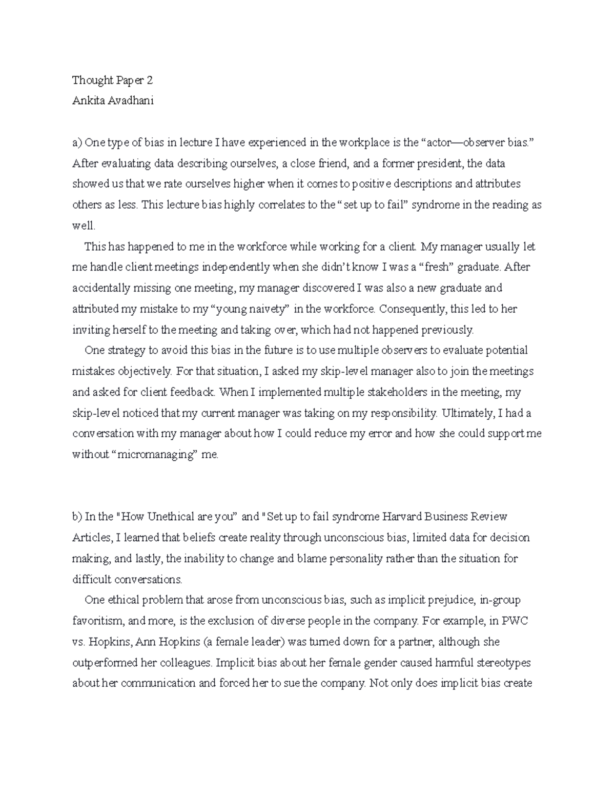 Thought Paper 2 - ” After evaluating data describing ourselves, a close ...