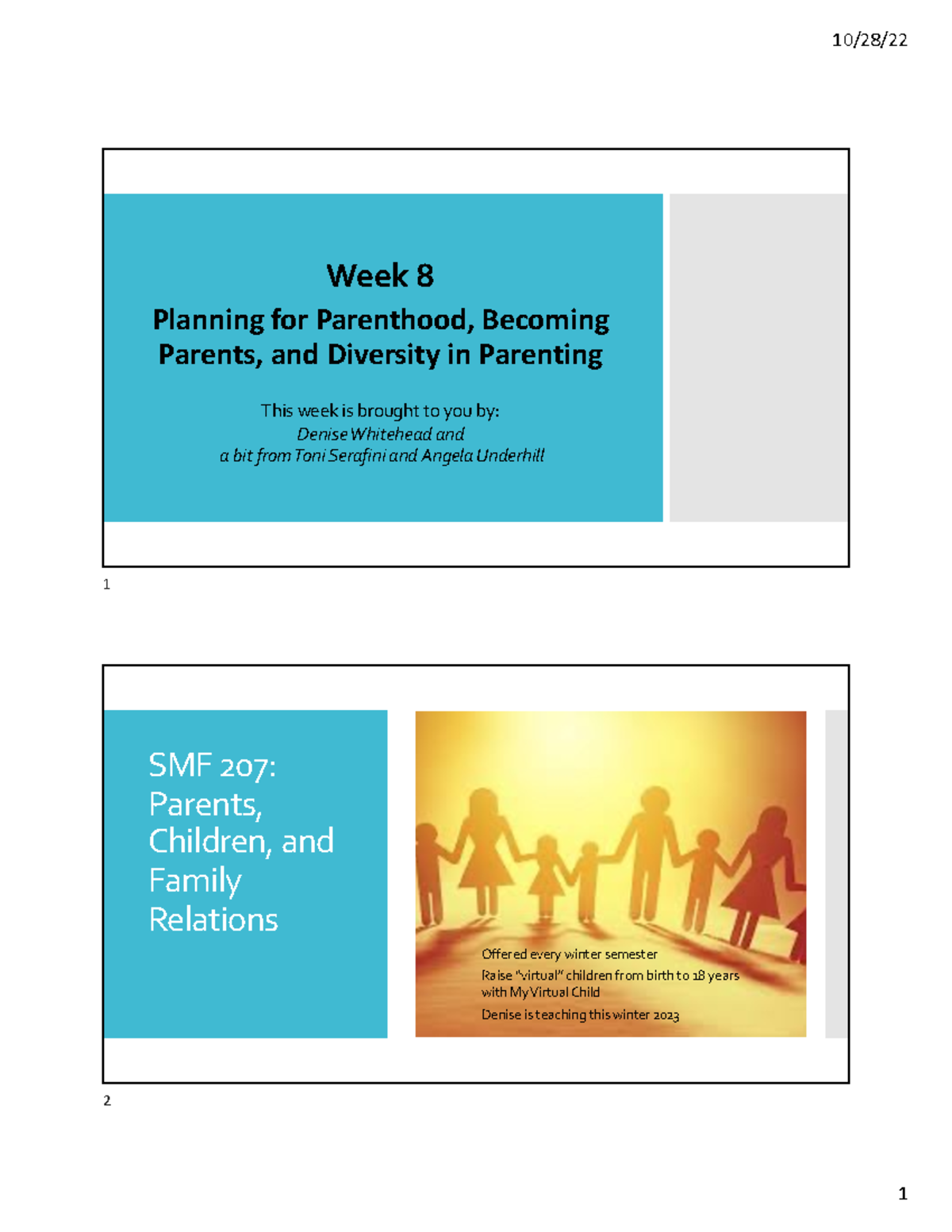 SMF 101 Week 8 - Planning for Parenthood - Week 8 Planning for Parenthood, Becoming Parents, and ...