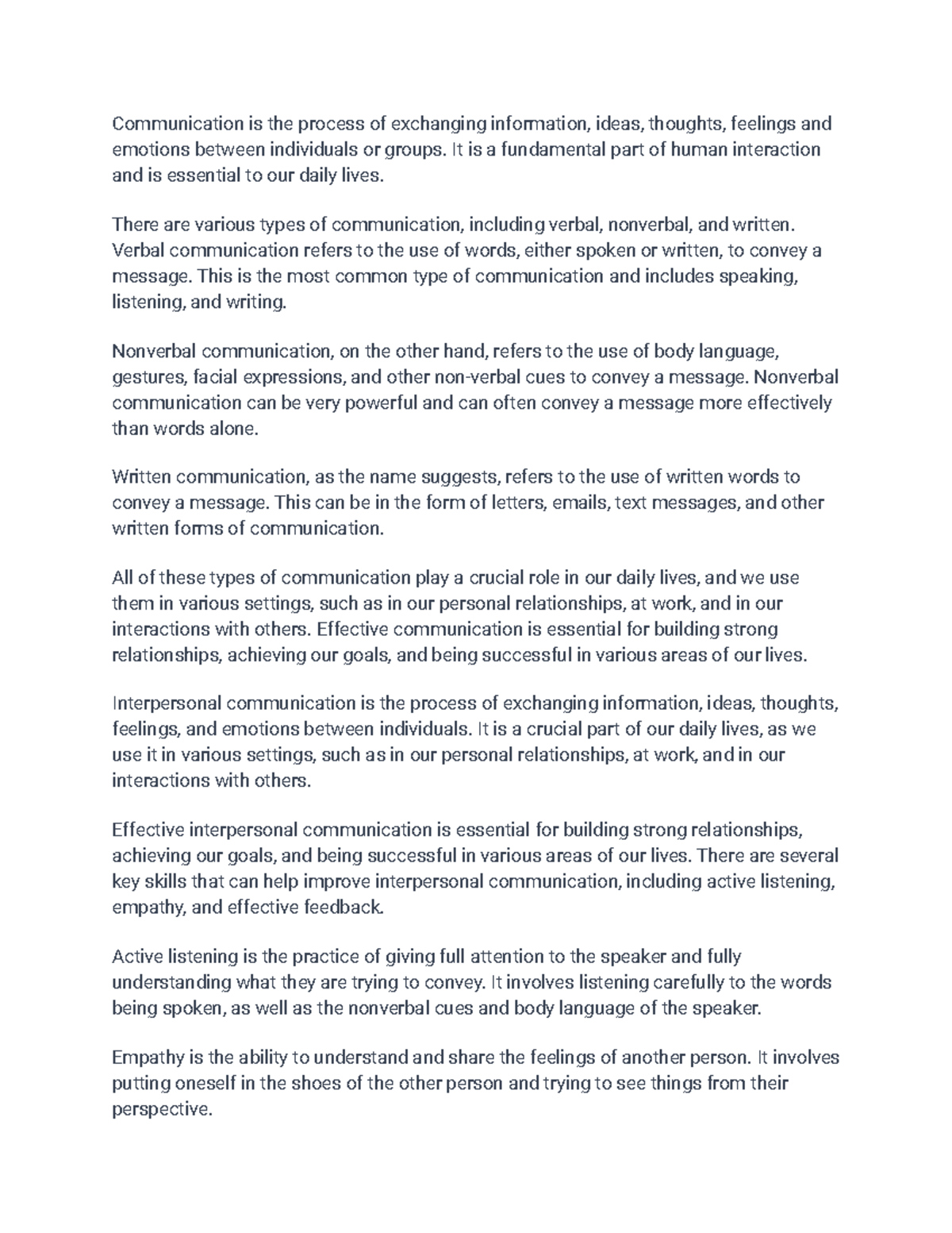 Comm 100 notes - Communication is the process of exchanging information ...