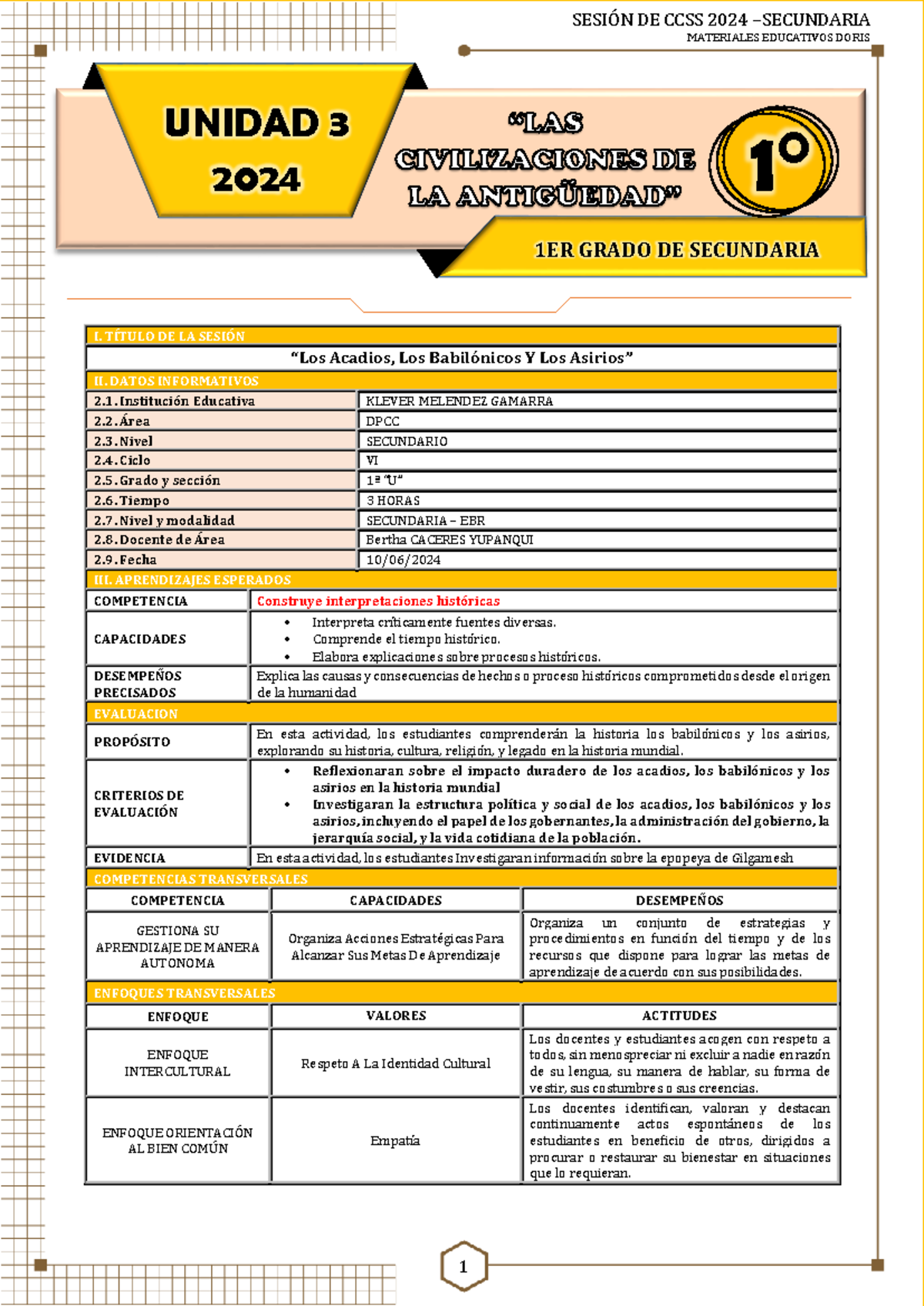 1º Sesiones SEM 3 UNI 3 - CCSS 2024 - SESIÓN DE CCSS 2024 – SECUNDARIA MATERIALES EDUCATIVOS ...