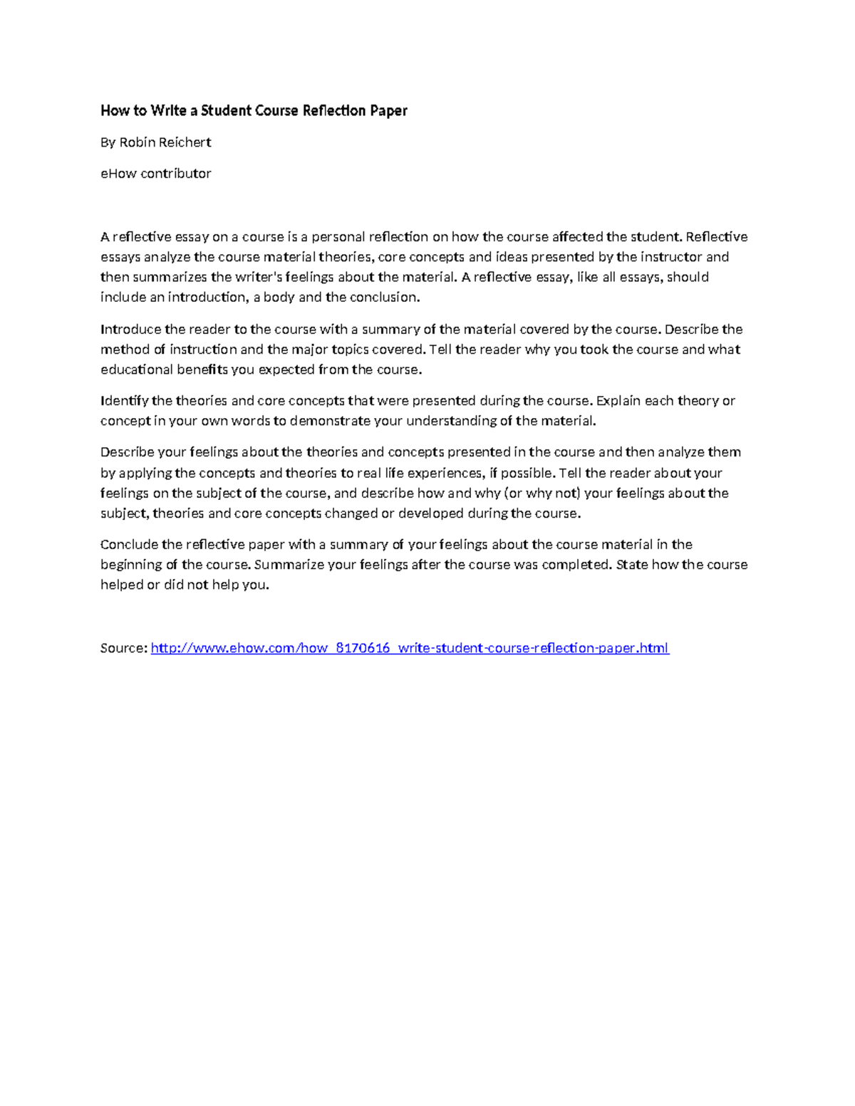 How to Write a Student Course Reflection Paper - Reflective essays ...