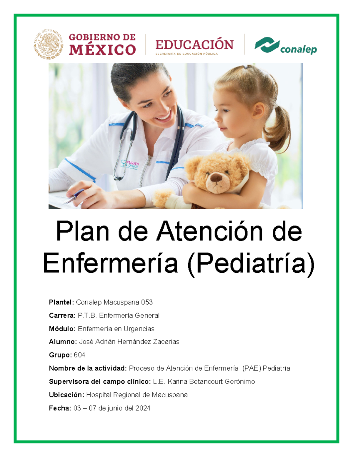 PAE Pediatria - PAE de paciente pediátrico con diagnostico de descarte ...