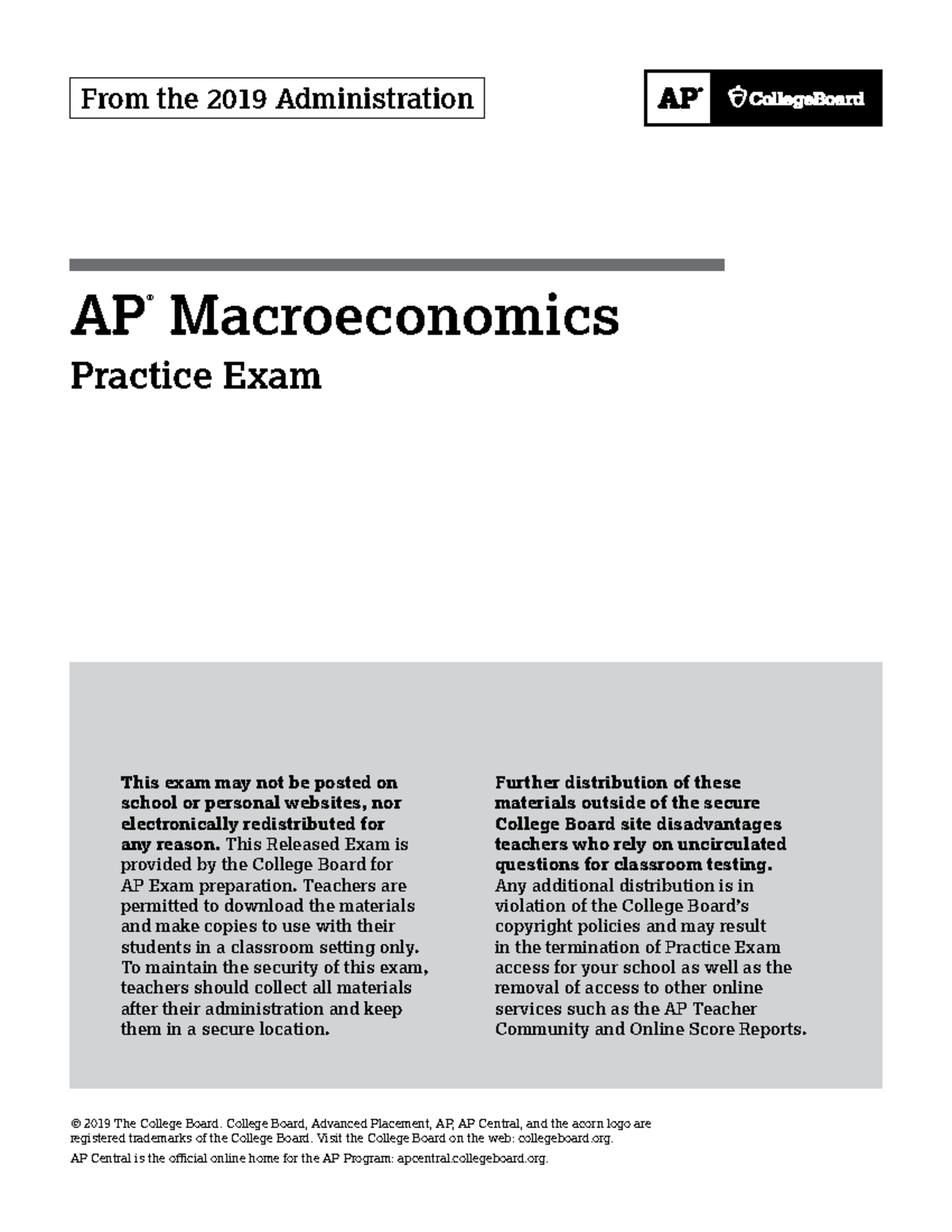 AP 宏观经济学 2019 - ap econ - AP ® Macroeconomics Practice Exam From the ...