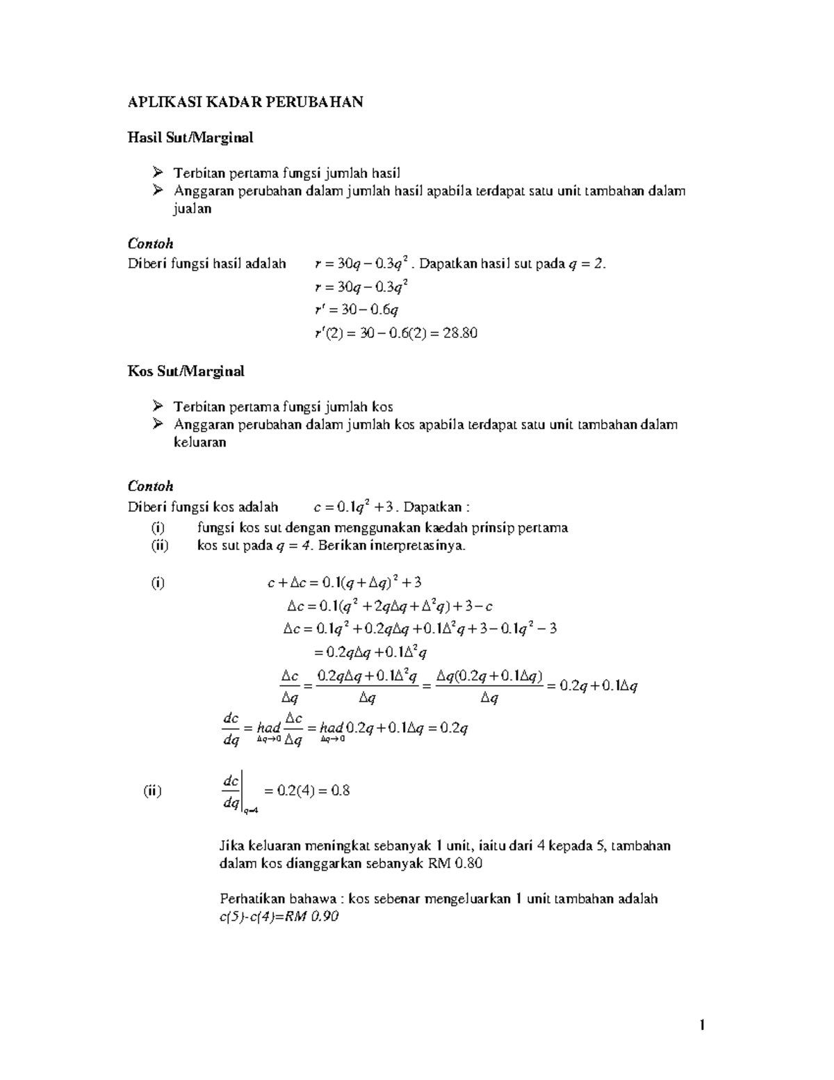 Topik 2 Pembezaan Part 2 - APLIKASI KADAR PERUBAHAN Hasil Sut/Marginal ...