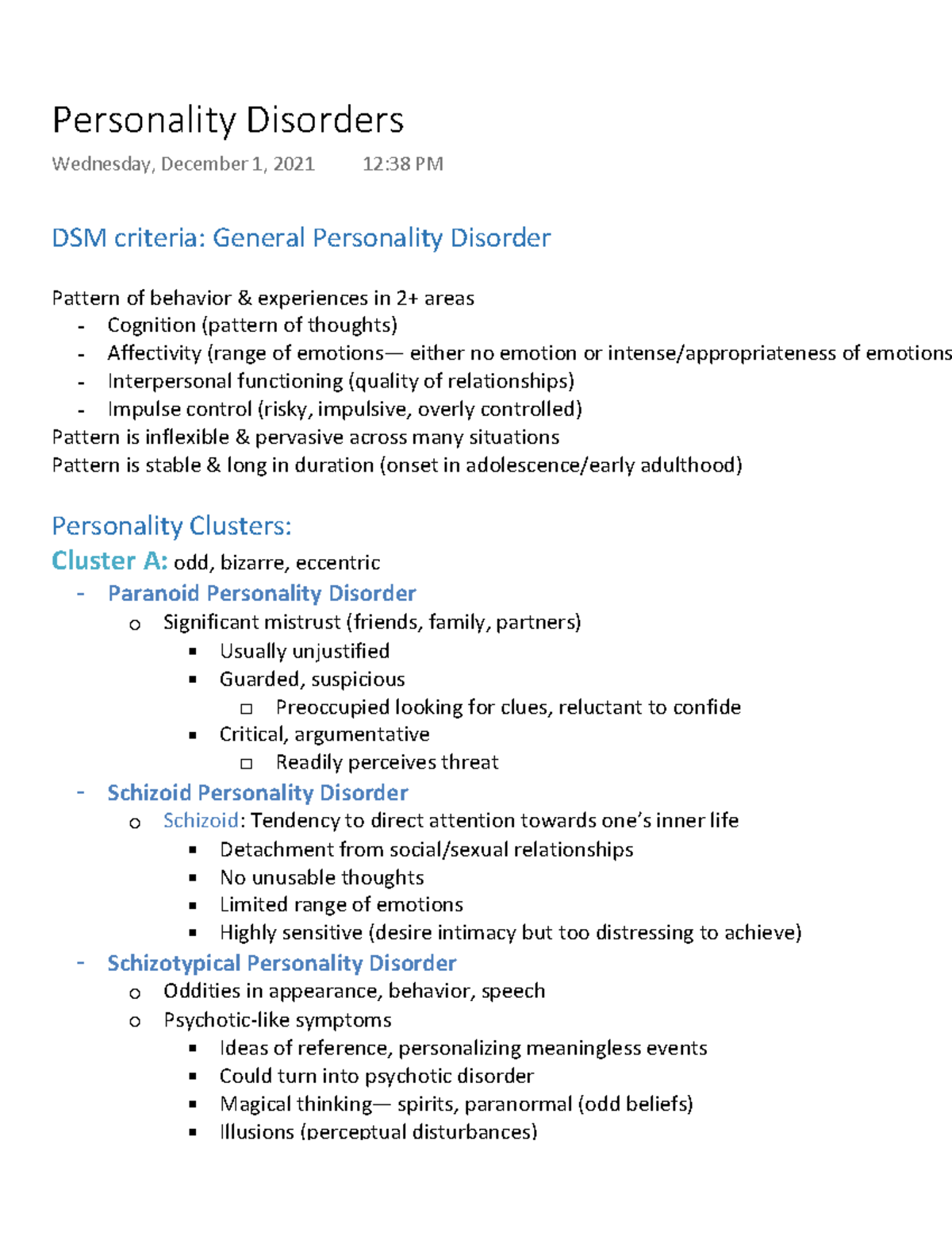 Personality Disorders - DSM criteria: General Personality Disorder ...