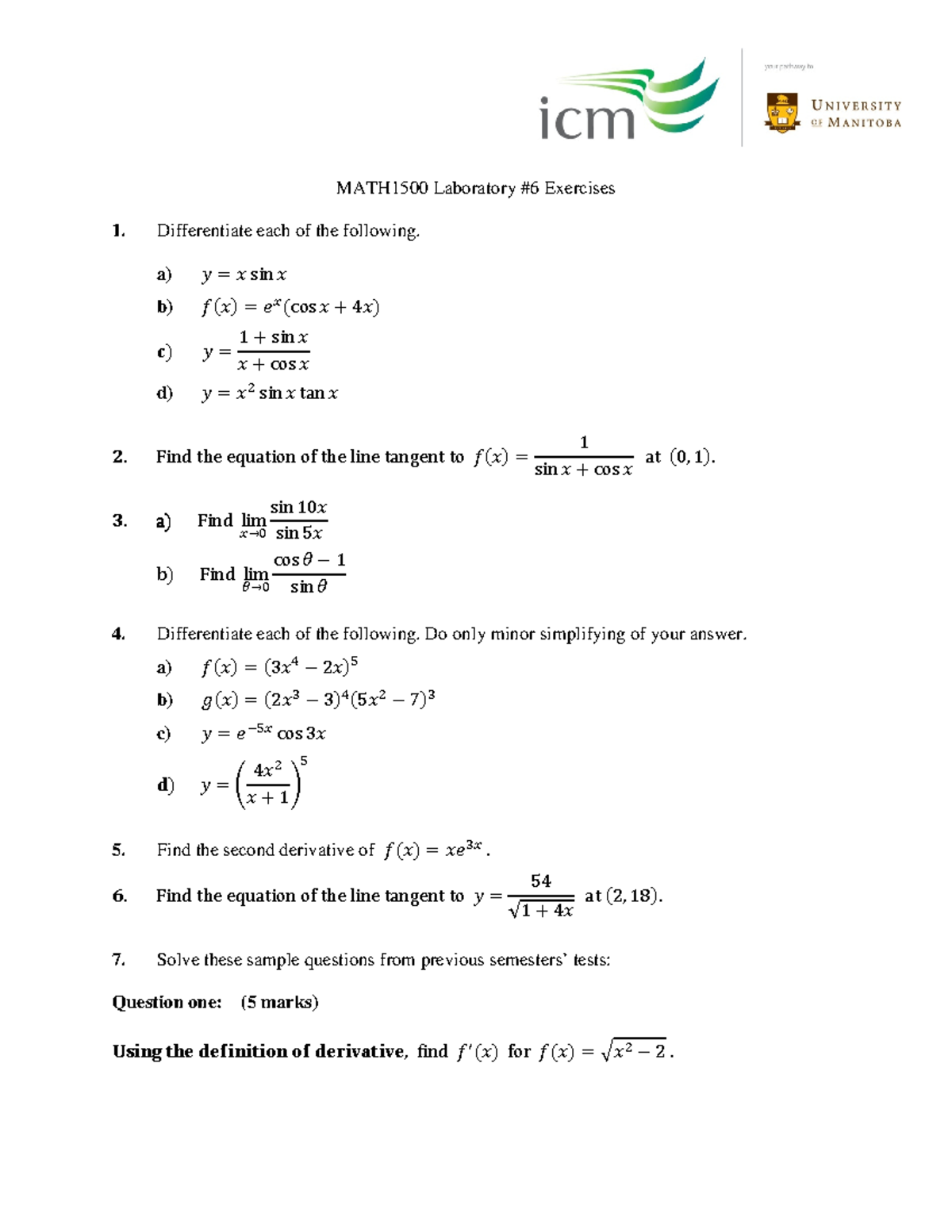 Laboratory #6 Exercises - MATH1500 Laboratory #6 Exercises 1 ...