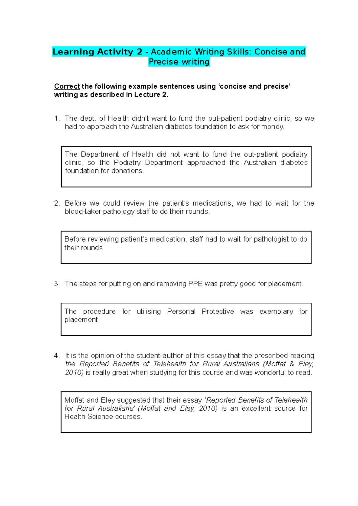 Learning Activity 2 Concise and Precise writing - Learning Activity 2 ...