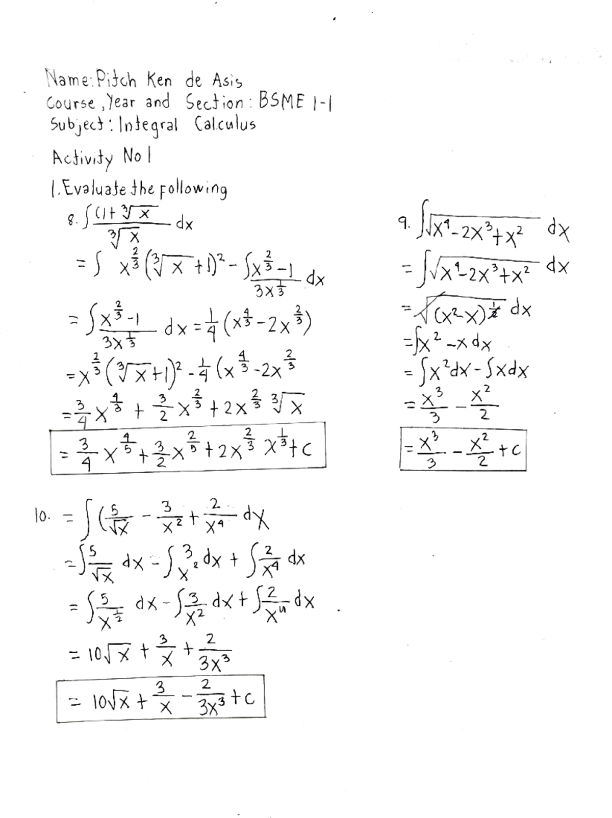 Activity 1 Int. Calc - hell - Name Pidh Ken de Asis Course ,Year and ...