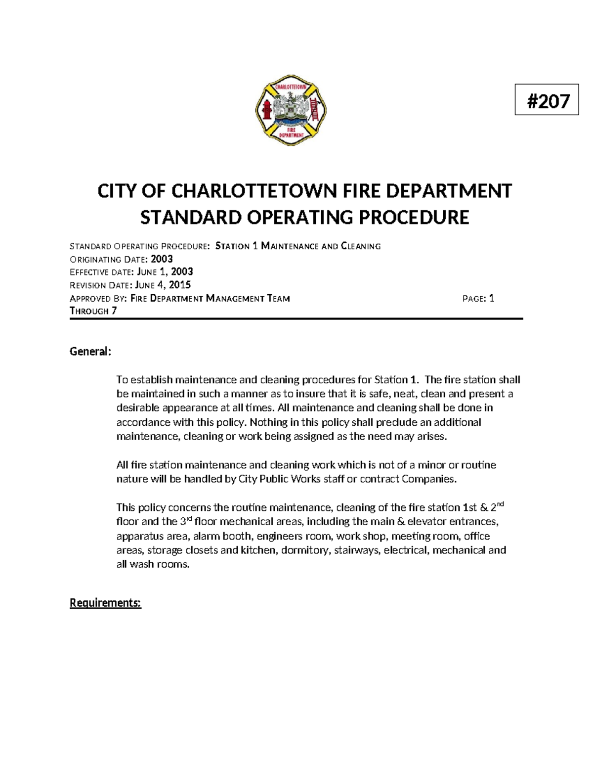 SOP-207-Station-1-Maintenance-and-Cleaning 1 - CITY OF CHARLOTTETOWN ...