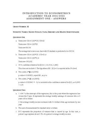Formulas Introduction to Econometrics - Formula Checklist Chapter 2: Probability • Variance σ Y ...