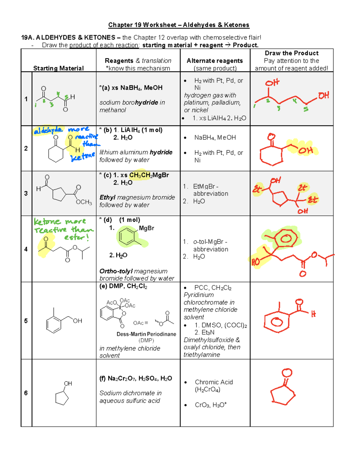 8B Chapter 19 Worksheet KEY Aldehydes Ketones - &KDSWHU :RUNVKHHW ± ...