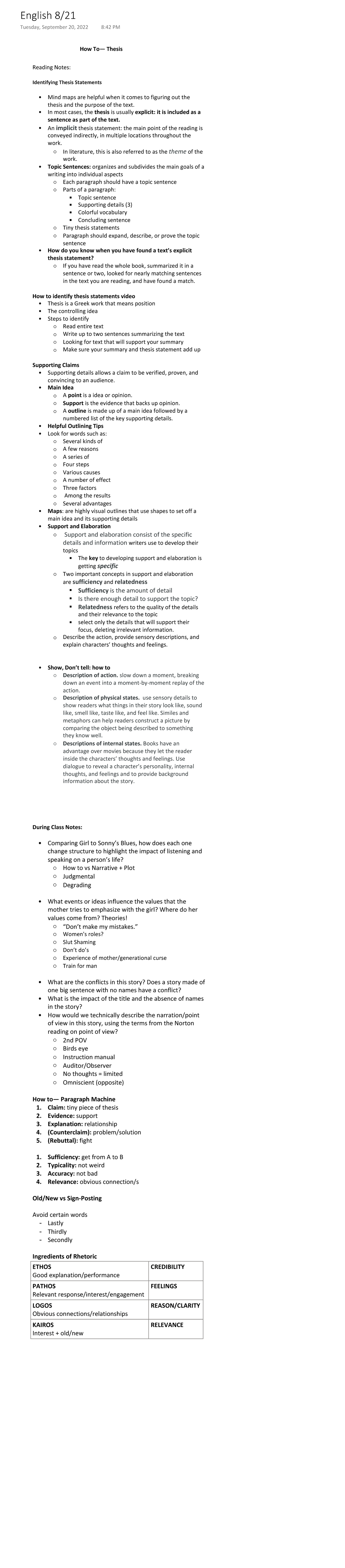 English 821 - In class notes of thesis breakdown - How To4 Thesis ...