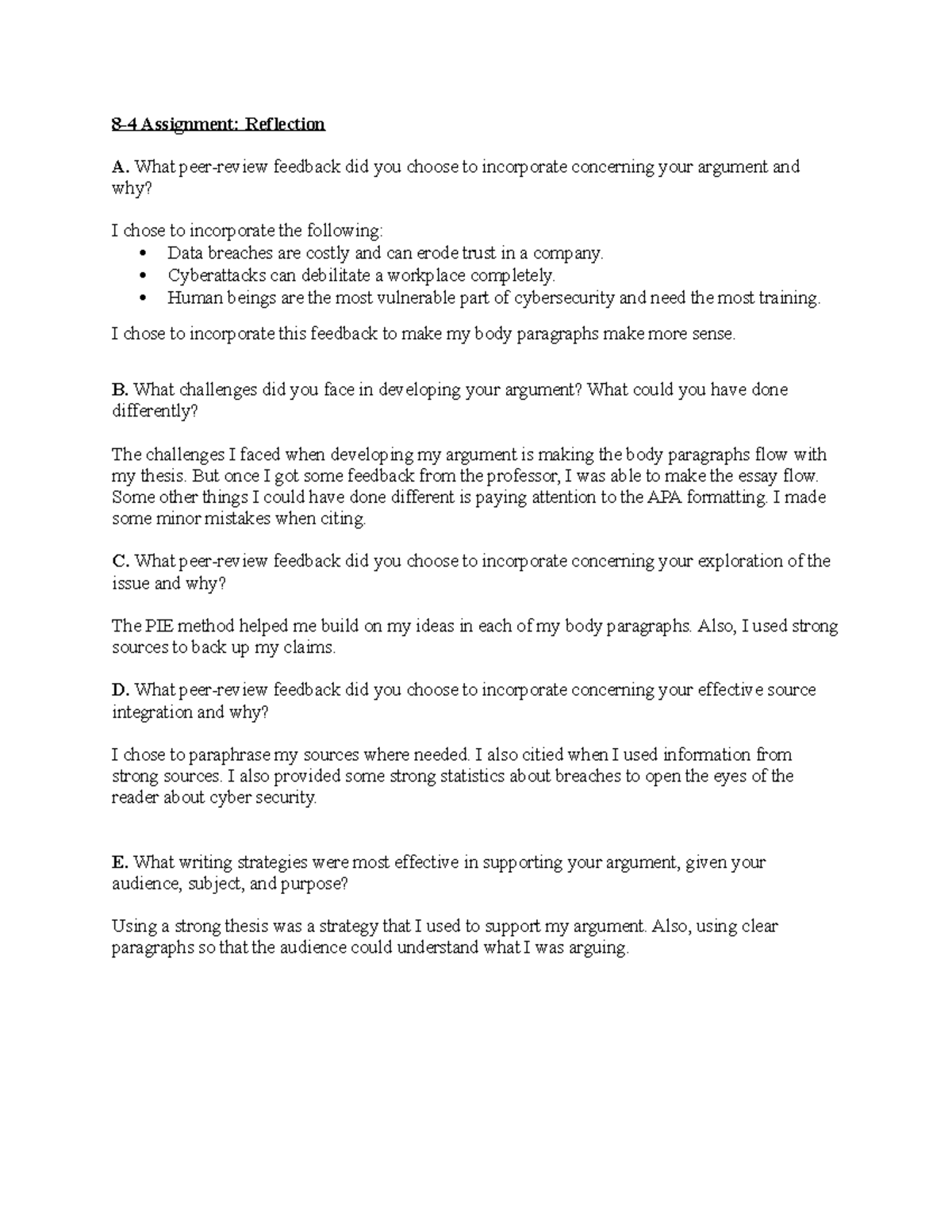 8-4 Assignment- Reflection - What peer-review feedback did you choose ...