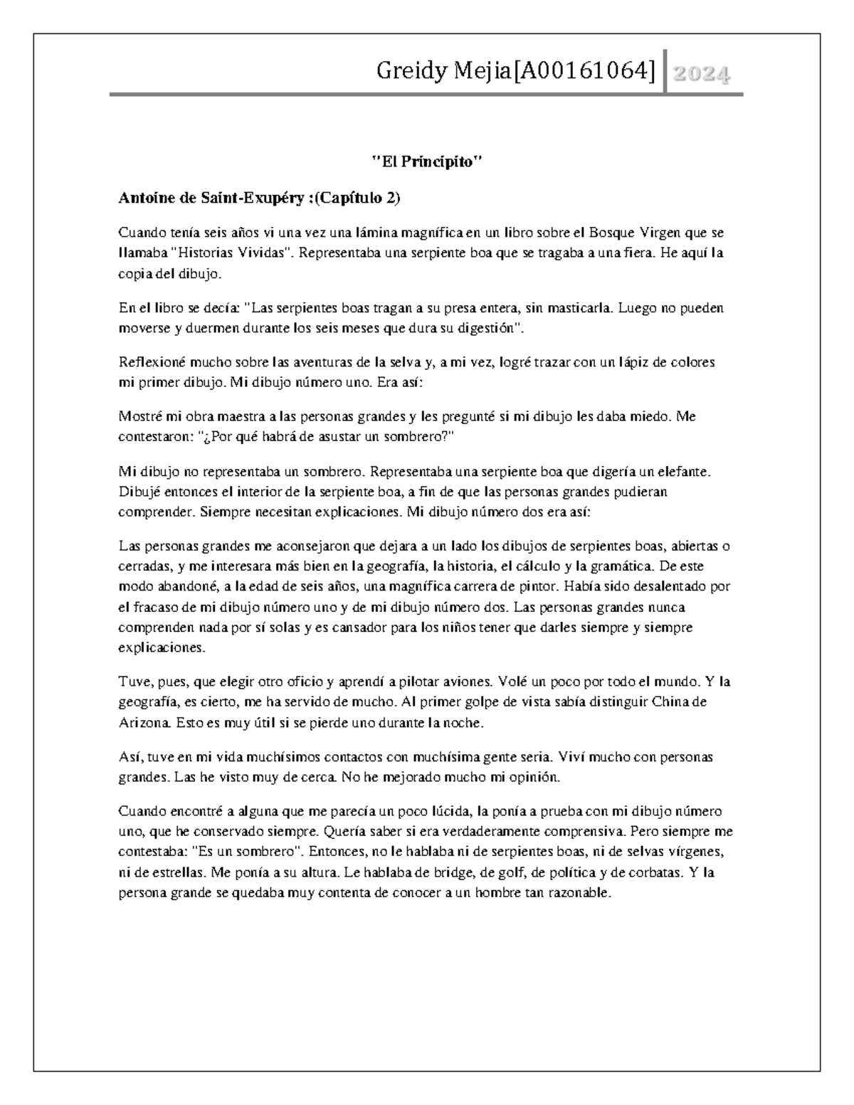 El Principito - ................. - Greidy Mejia[A00161064] 2024 "El ...