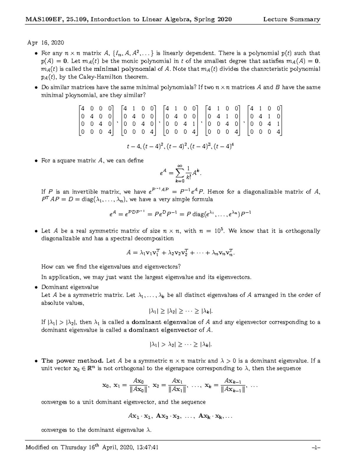 Lec10 - This is a lecture note that has summaries for all of the ...