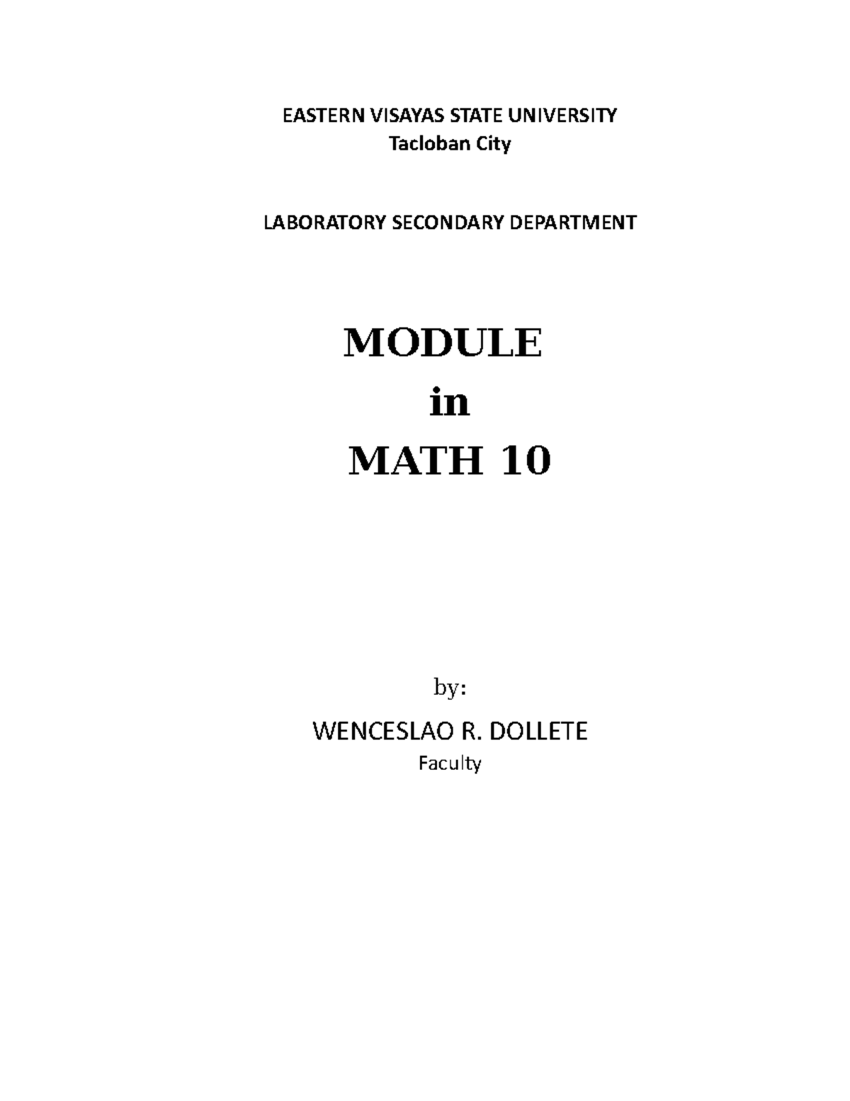 Module 1A- MATH 10 ( Arithmetic Sequence & Series) - EASTERN VISAYAS STATE UNIVERSITY Tacloban ...