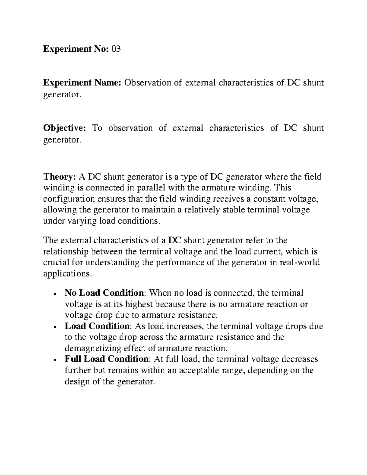 Experiment No 03 - Electrical machines - Experiment No: 03 Experiment Name: Observation of ...