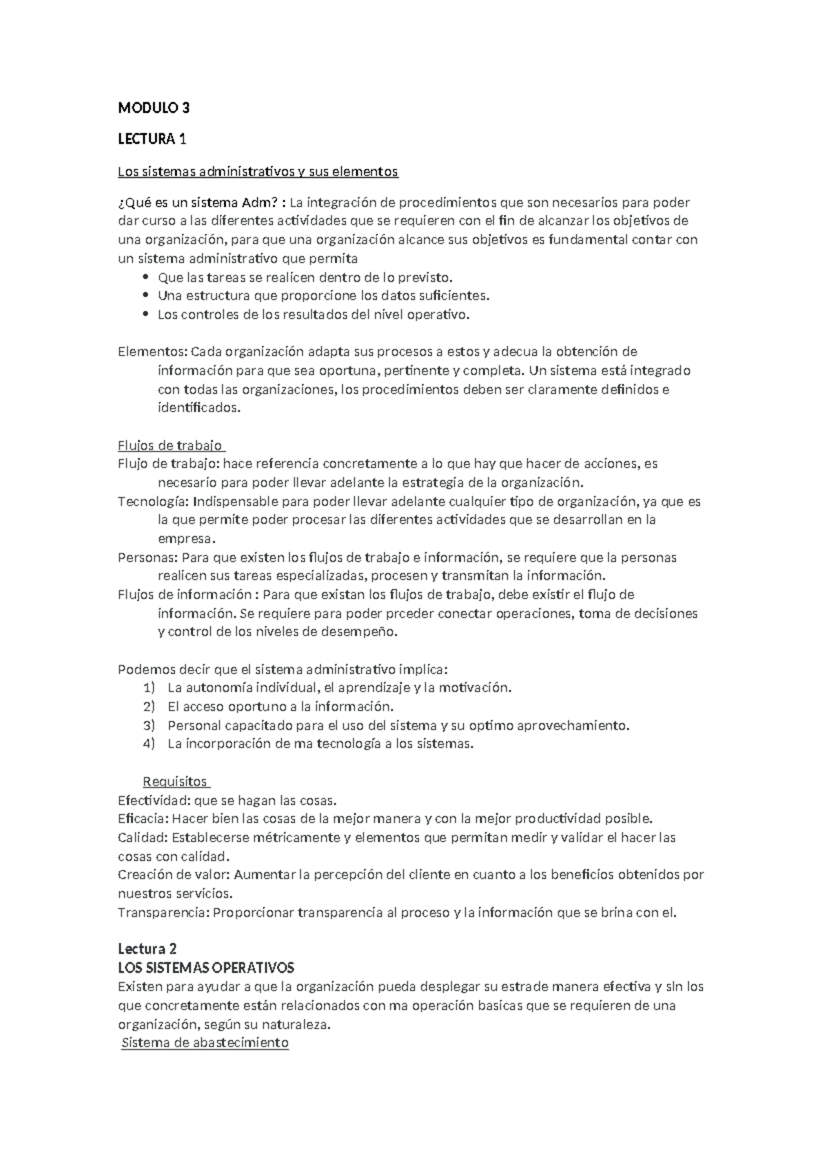 Sistema de Información Organizacional Modulo 3 - MODULO 3 LECTURA 1 Los sistemas administrativos ...
