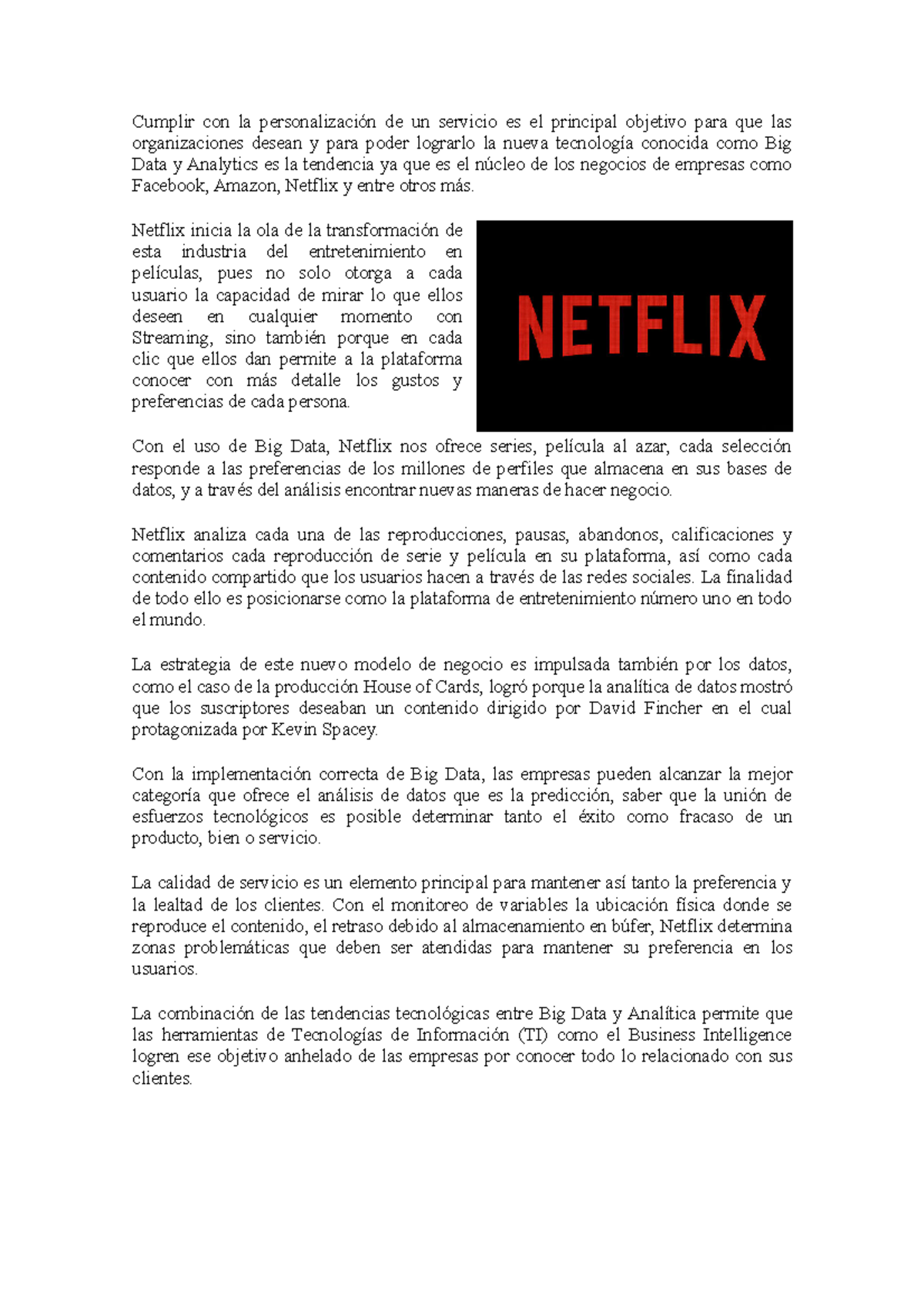 Netflix - Lecture notes Tecnologia - Cumplir con la personalización de ...