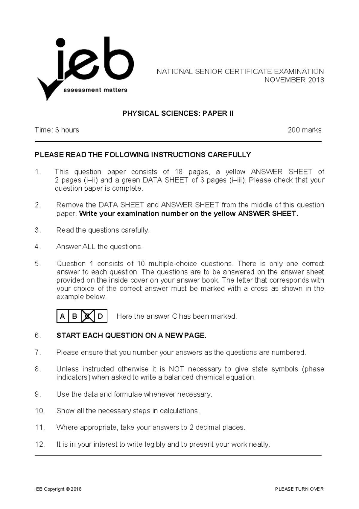 Physical Sciences P2 2018-2 - IEB Copyright © 2018 PLEASE TURN OVER ...
