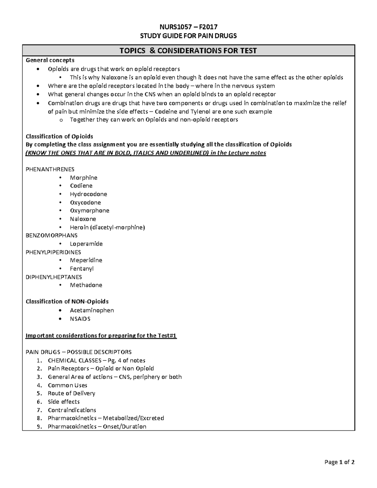 Test guide for NSAID medications - NURS1057 – F2017 STUDY GUIDE FOR ...
