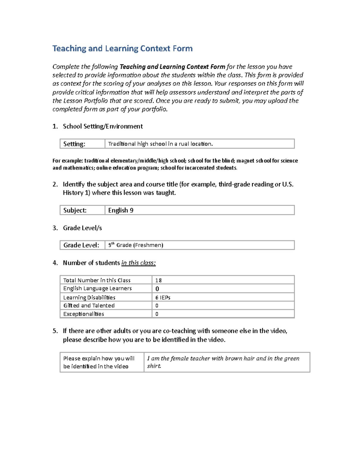 RESA_Teaching_and_Learning_Context_Form_-_Word.docx - Teaching and ...
