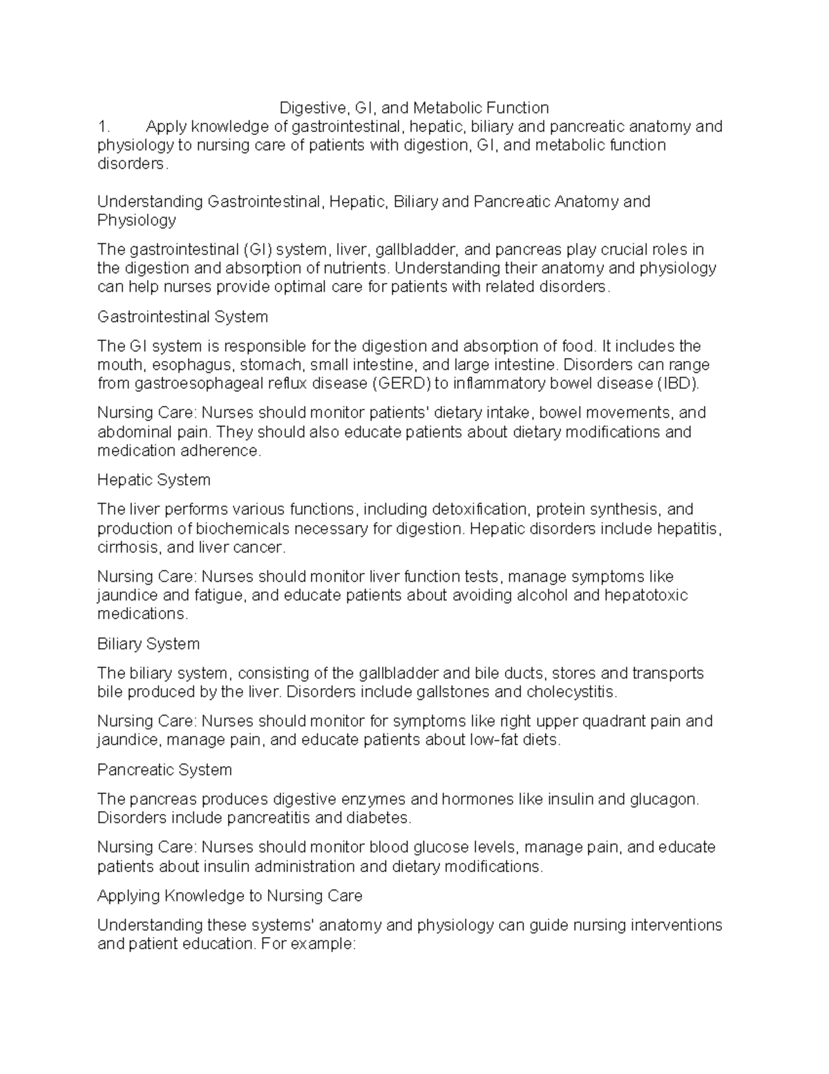 GI and Metabolic objectives notes - Digestive, GI, and Metabolic ...