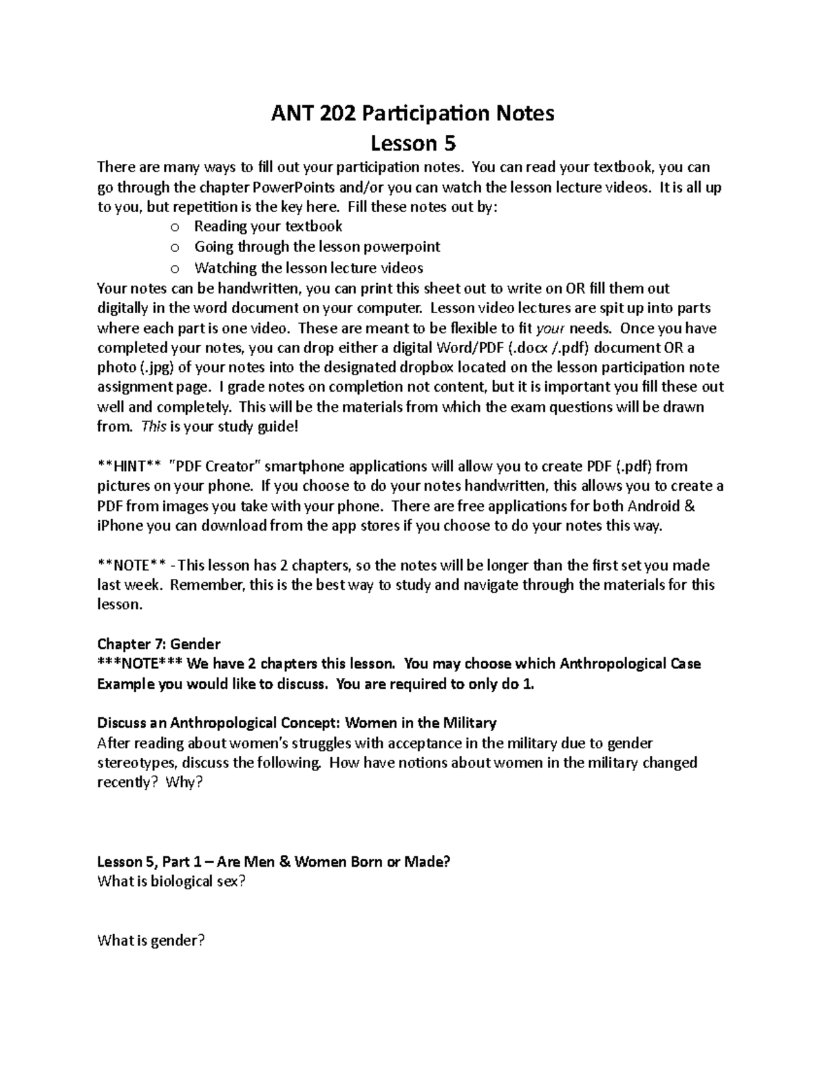 L5 Participation Notes - ANT 202 Participation Notes Lesson 5 There are ...