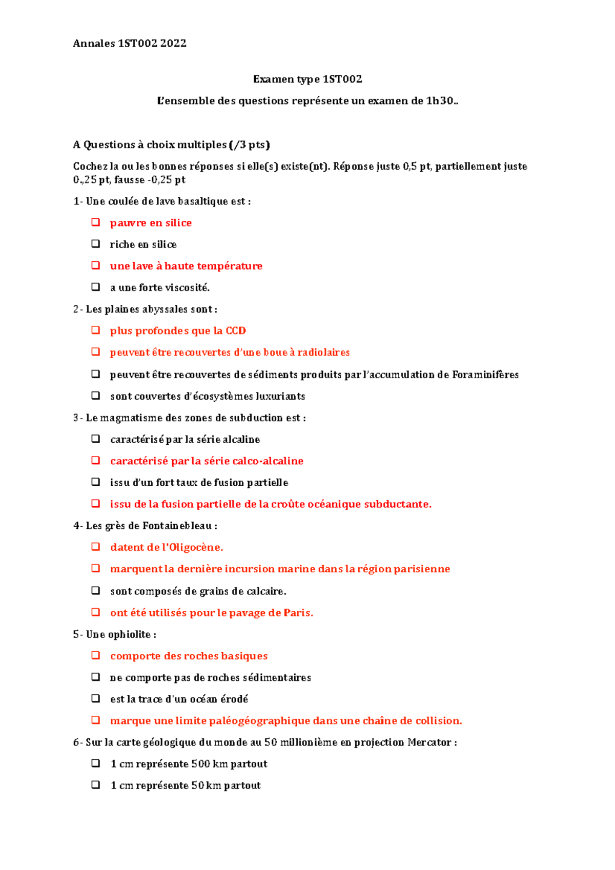 Annale CC1 corrigé - Annales 1ST002 2022 Examen type 1ST L’ensemble des questions représente un ...
