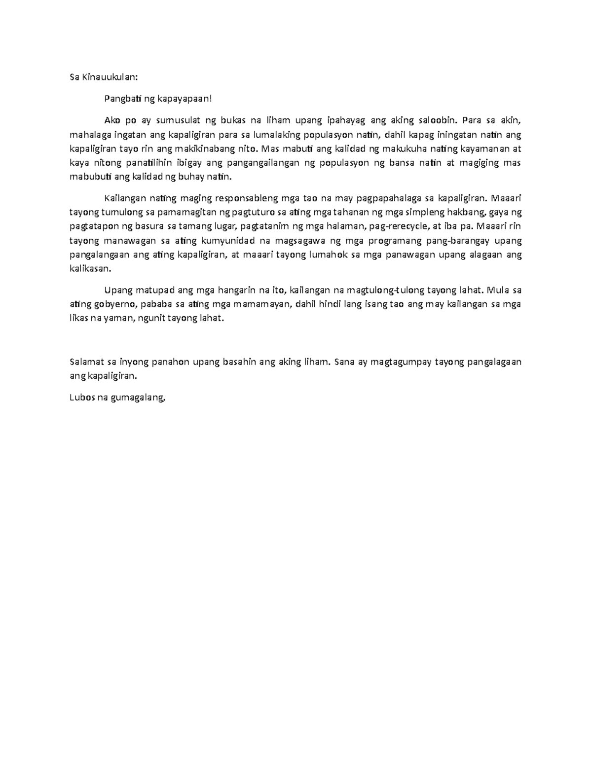 Document 1 - N/A - Sa Kinauukulan: Pangbati ng kapayapaan! Ako po ay ...