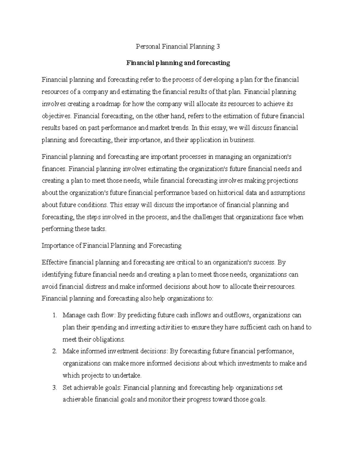Personal Financial Planning 3 Financial Planning And Forecasting