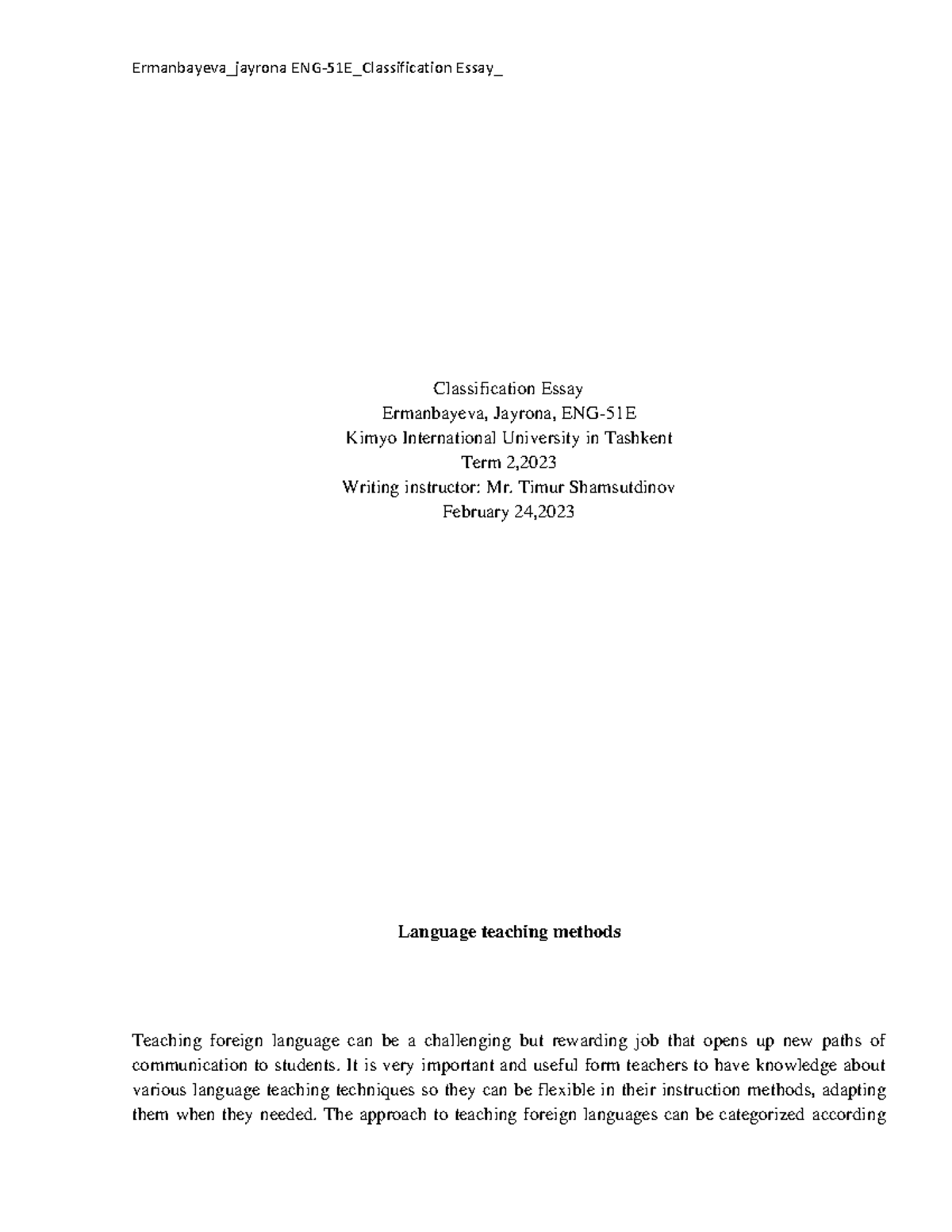 Classification essays Ermanbayeva Jayrona eng 51e - Ermanbayeva_jayrona ...