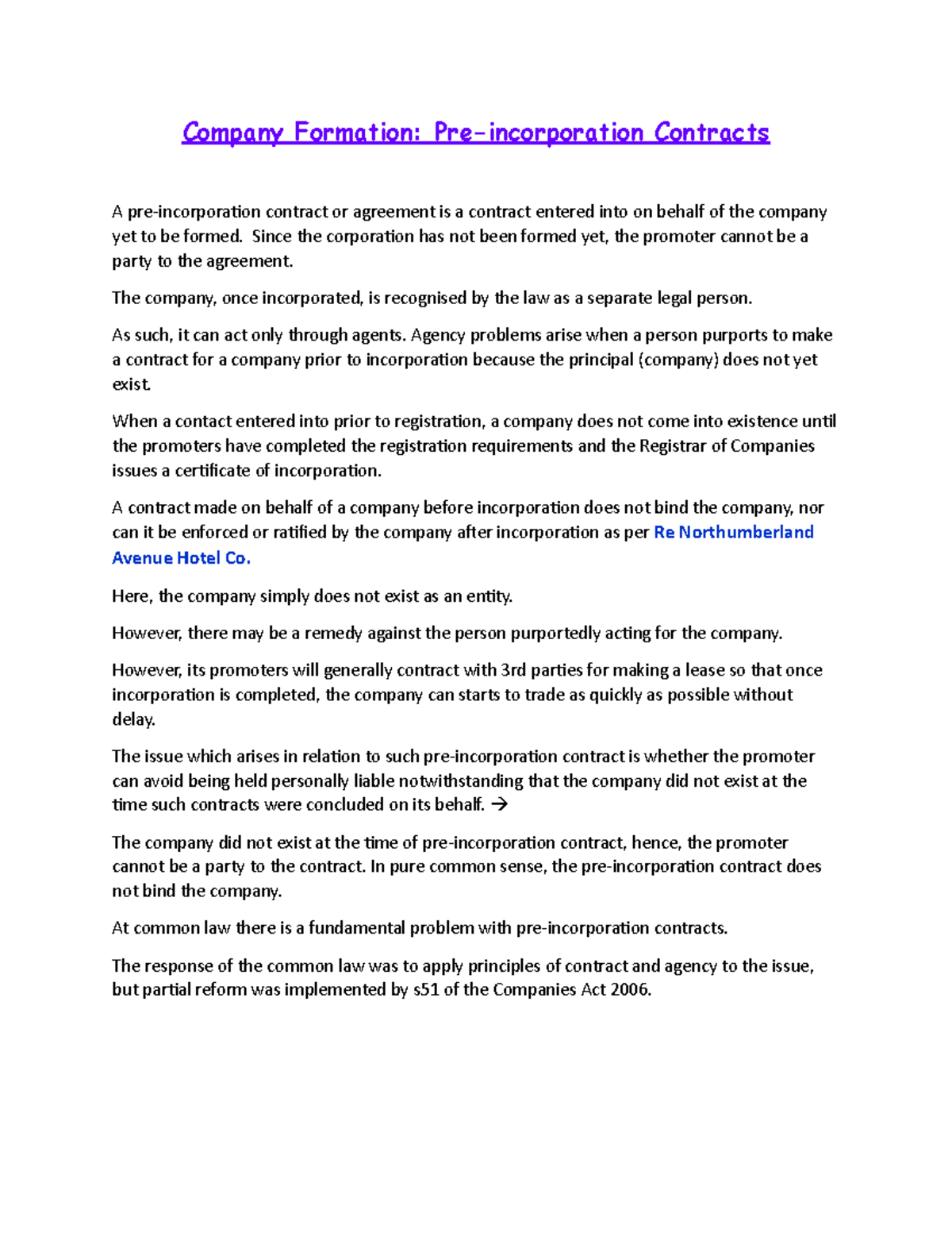 5.1 Pre-incorporation - Company Formation: Pre-incorporation Contracts ...