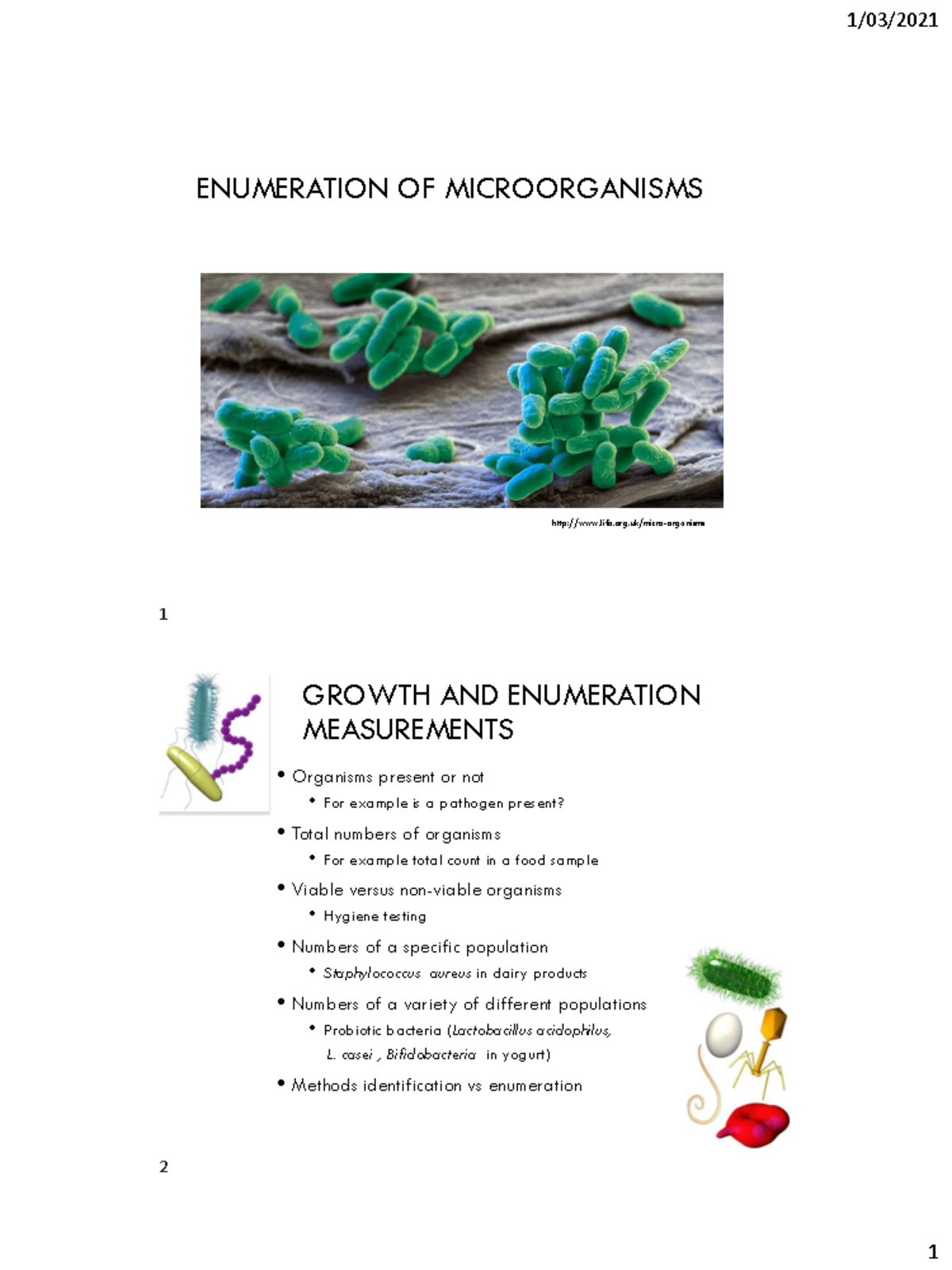 Week 1-Enumeration measurments 2021PDF2 - ENUMERATION OF MICROORGANISMS ...
