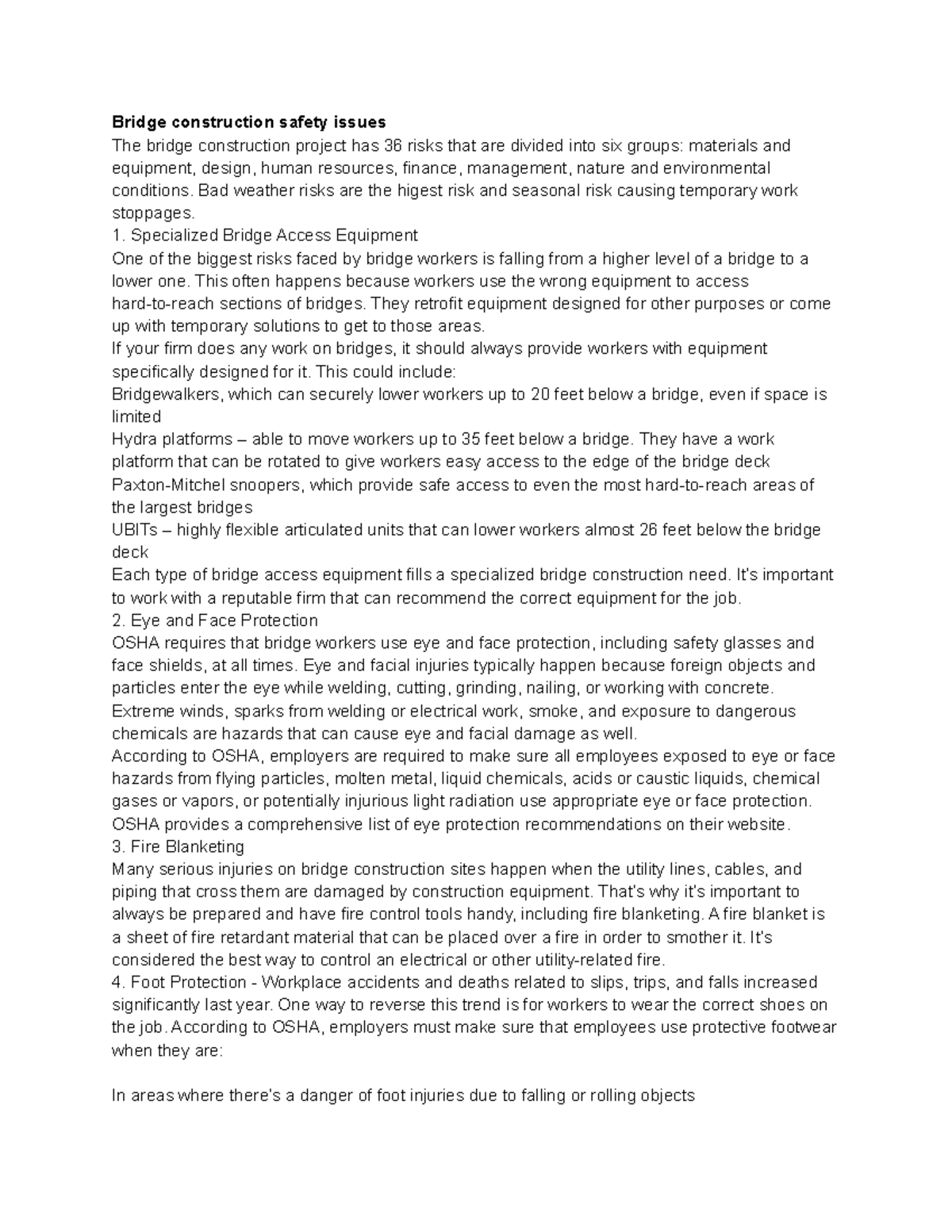 Bridge construction safety issue - Bad weather risks are the higest ...