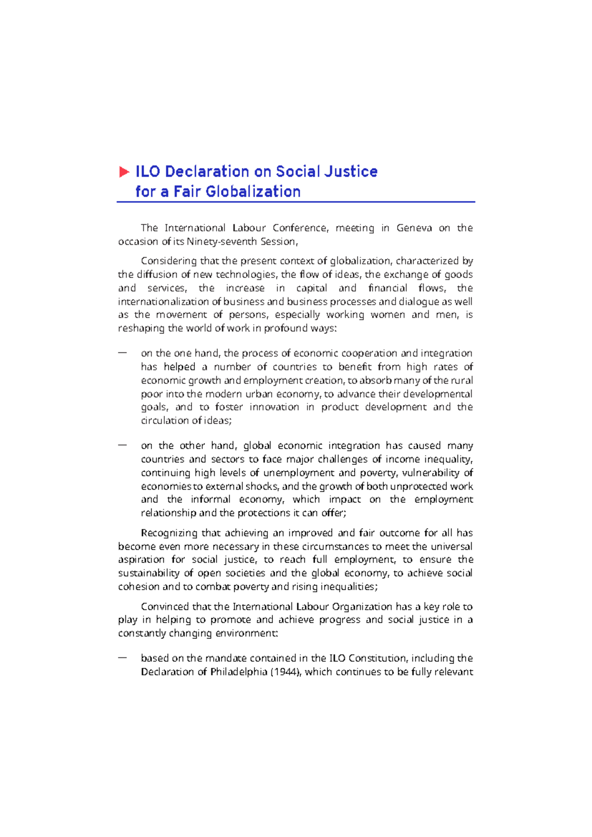 Wcms 099766 - ILO Declaration on Social Justice for a Fair ...