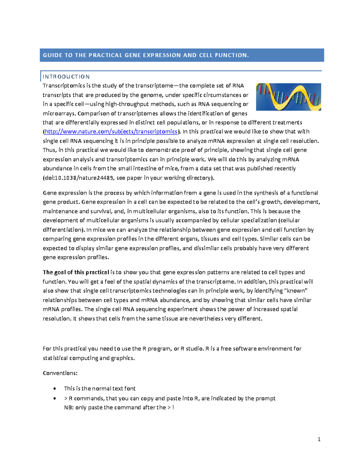 1 Transcriptomics 3 Practical - GUIDE TO THE PRACTICAL GENE EXPRESSION ...
