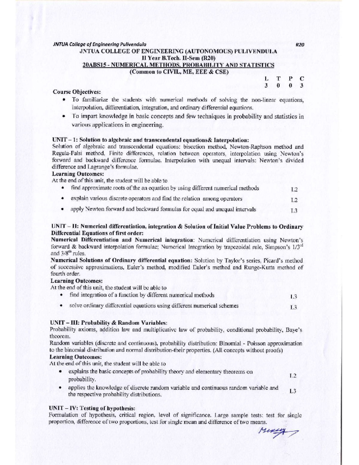 Cse 2 2 syllabus - Study - JNTUA College of Engineering Pulivendula R20 JNTUA COLLEGE OF ...