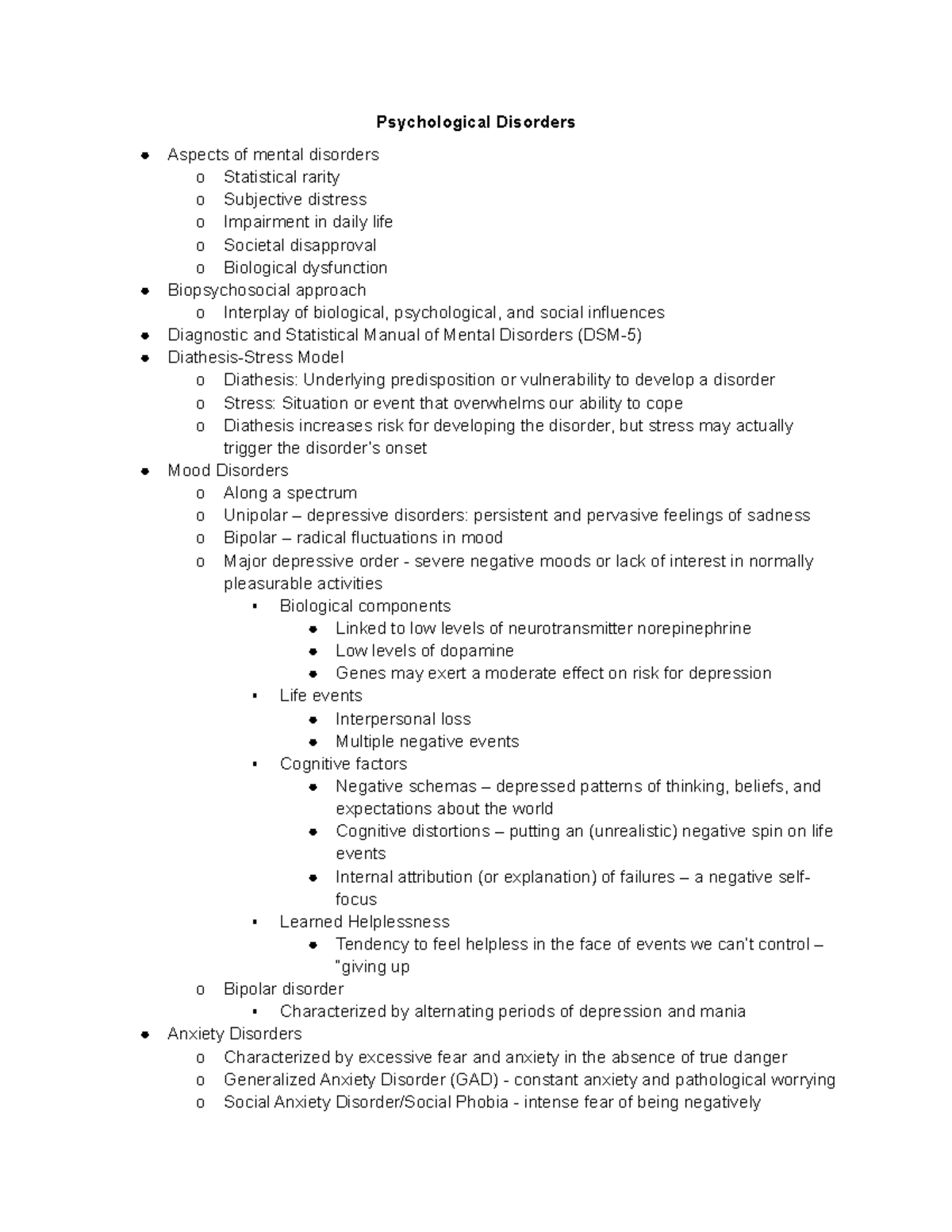 CH 16 - Psychological Disorders - Psychological Disorders Aspects of ...