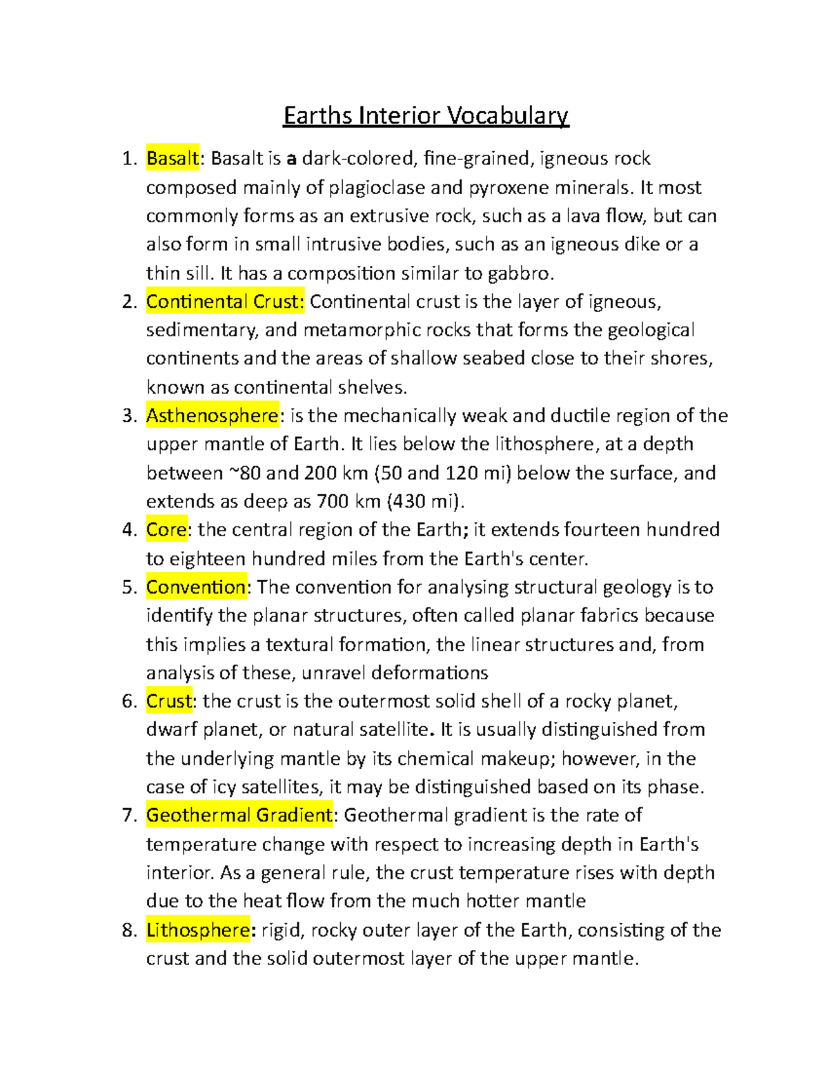 Earths Interior Vocabulary - Earths Interior Vocabulary Basalt: Basalt ...