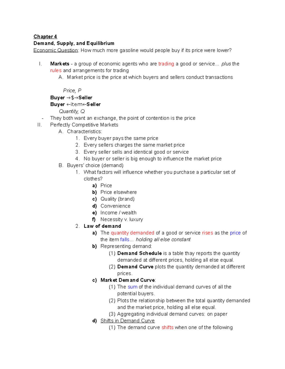 Econ Notes Chapter 4 - Chapter 4 Demand, Supply, and Equilibrium ...