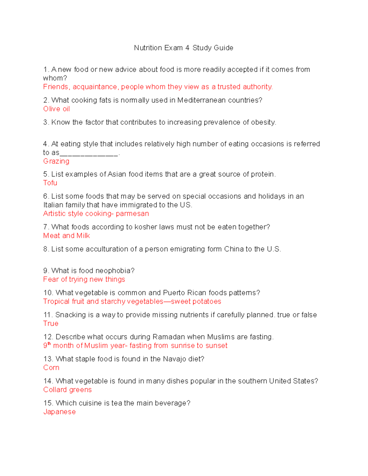 Test 4 study guide NU - practice material - Nutrition Exam 4 Study ...